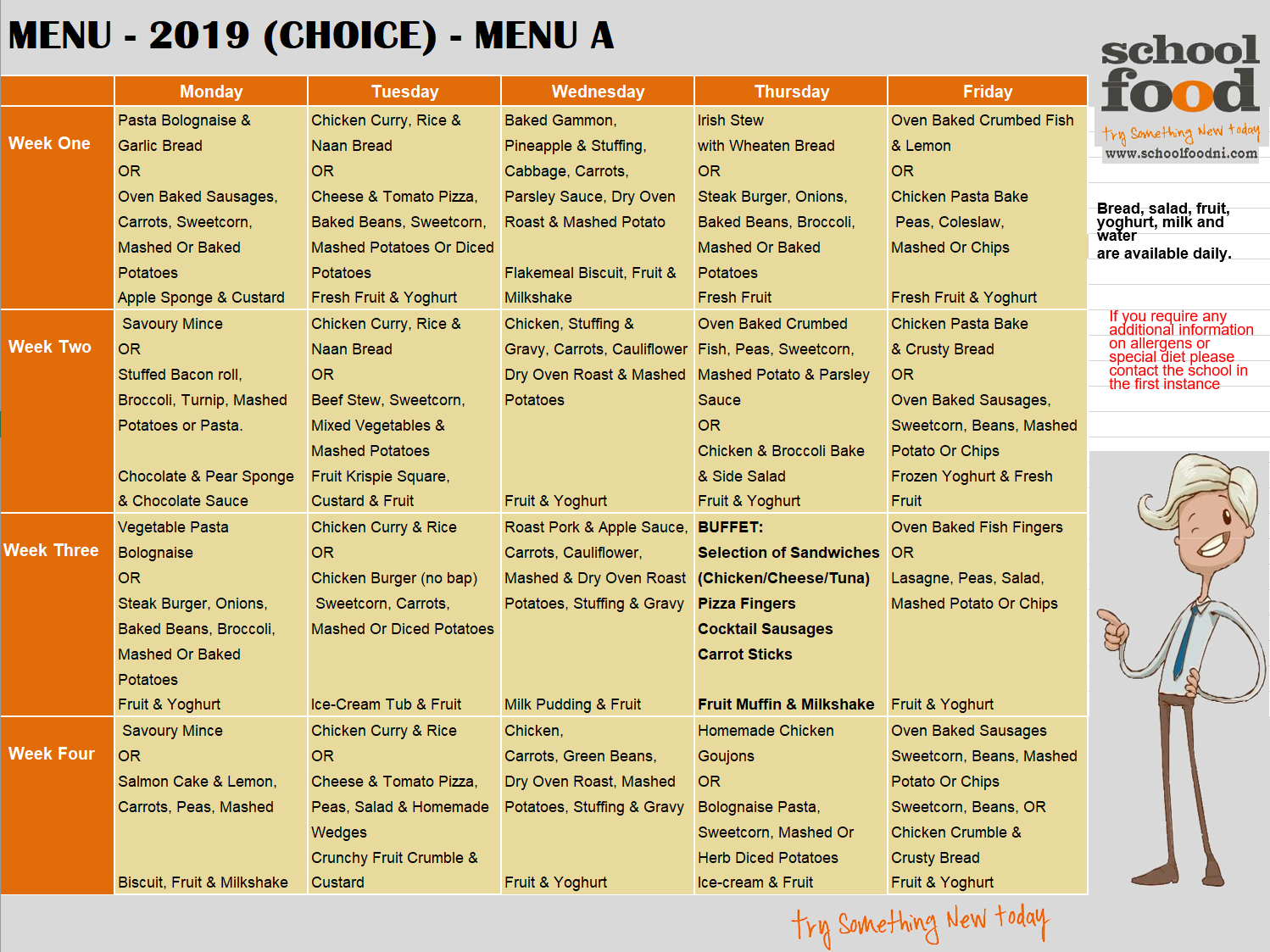 September School Meals Menu - Castle Tower